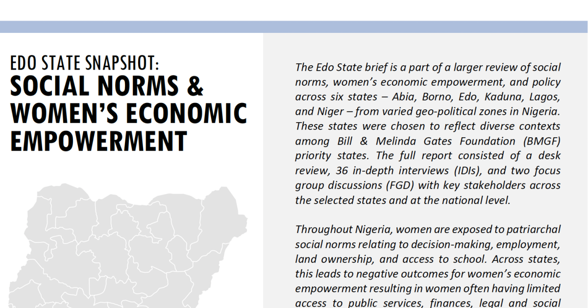 Edo State snapshot: social norms and women's economic empowerment in ...