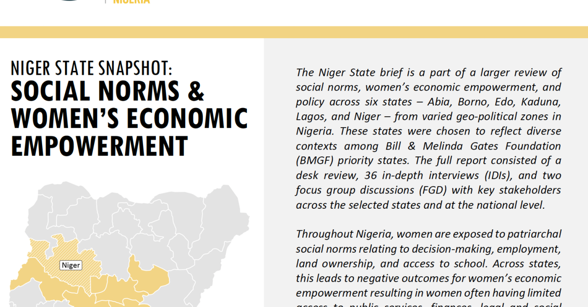 Niger State snapshot: social norms and women's economic empowerment in ...
